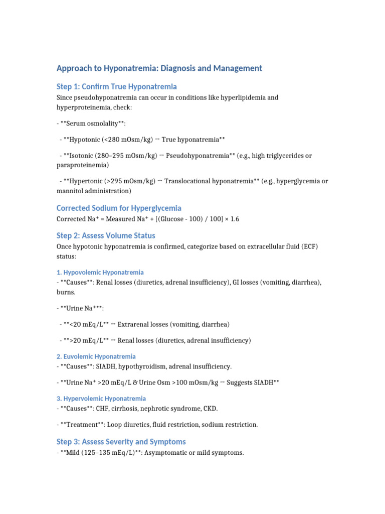 Hyponatremia: Diagnosis and Management | PDF | Diseases And Disorders ...