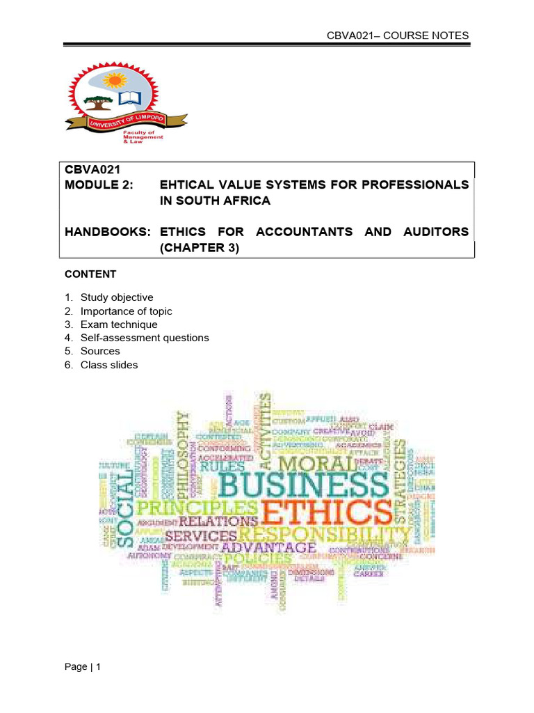 Module 2 - Ethical Value Systems For Accountants in SA (Course Notes ...