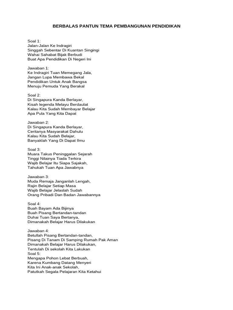 Berbalas Pantun Tema Pembangunan Pendidikan | PDF