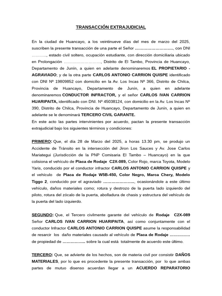 Transacción Extrajudicial | PDF