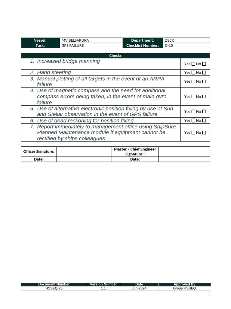 Critical Operation Checklist GPS D-15 - 013005 | PDF