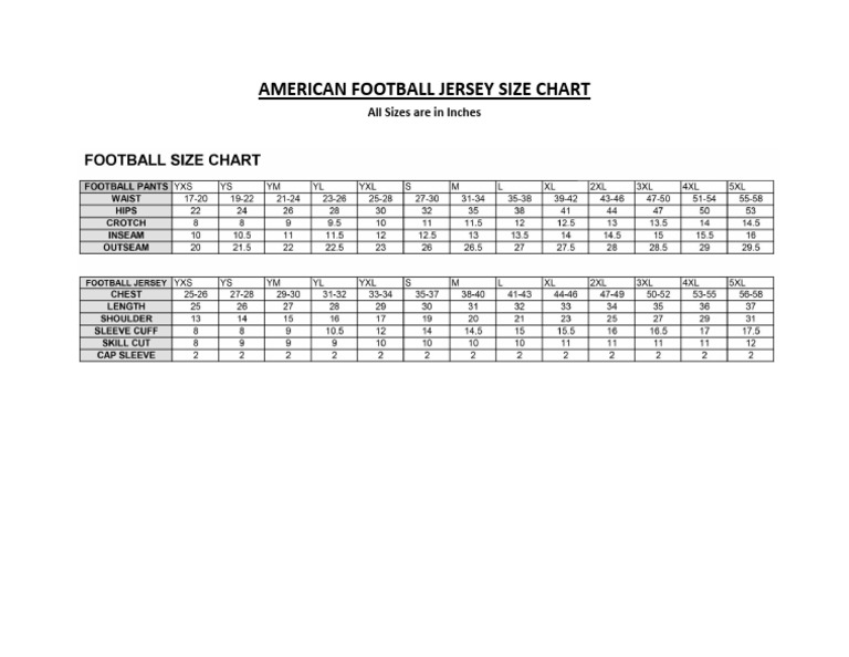 American Football Uniform Size Chart 1 1 | PDF