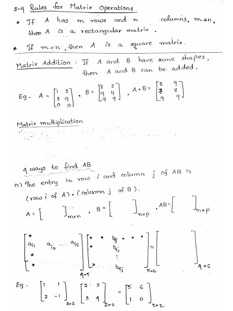 2.4 Rules For Matrix Operationslinear Algebra | PDF