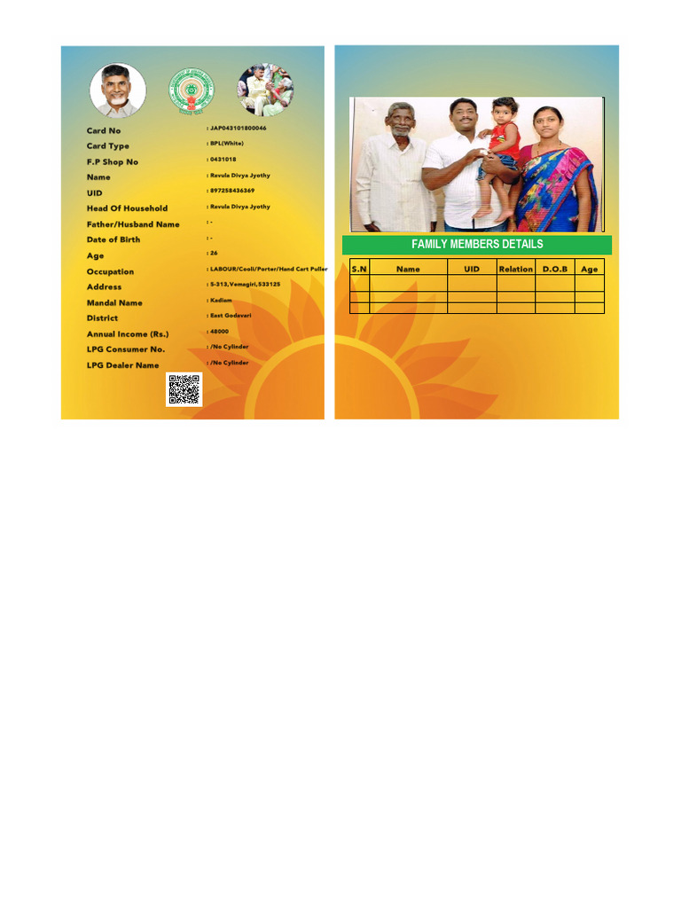 BPL Card Details for Ravula Divya Jyothy | PDF