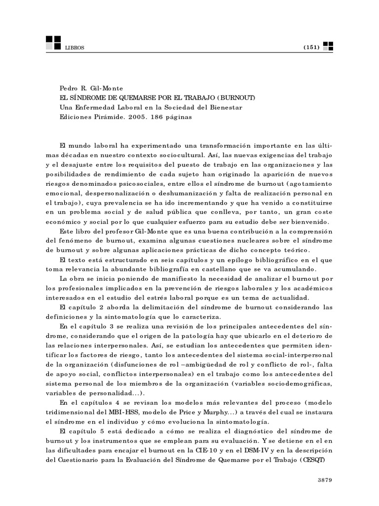 GIL-MONTE Pedro R - El Síndrome de Quemarse Por El Trabajo (Burnout ...