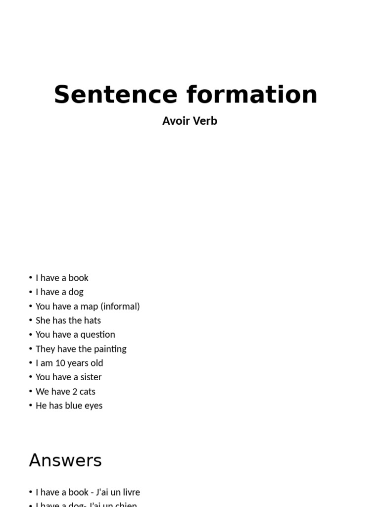 Avoir Sentence Formation | PDF