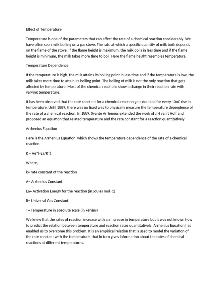 Effect of Temperature On Rate of Reaction | PDF