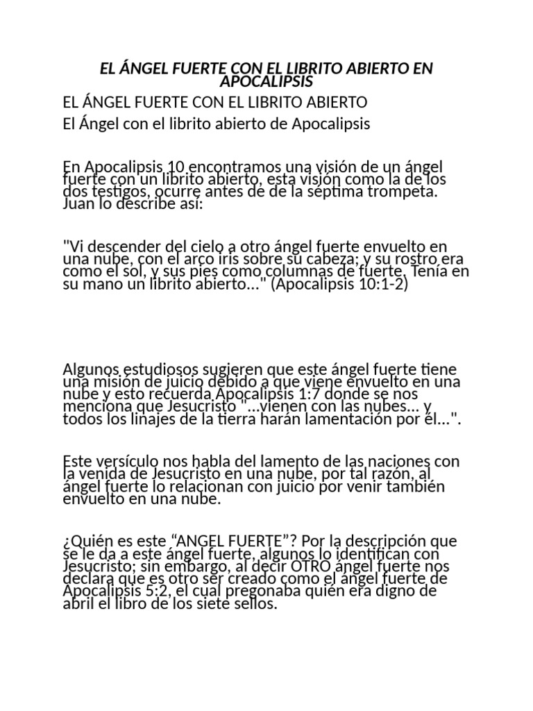 El Ángel Fuerte Con El Librito Abierto en Apocalipsis | PDF | Libro de ...