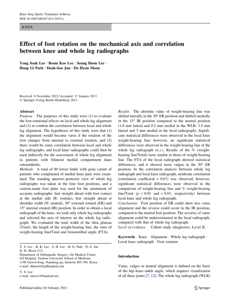 Effect of Foot Rotation On The Mechanical Axis and Correlation Between ...