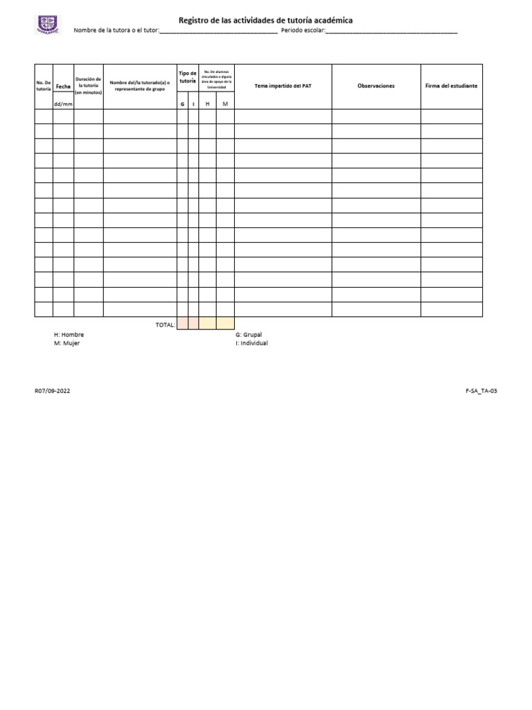 F-SA - TA-03 Registro de Tutorías Académicas | PDF