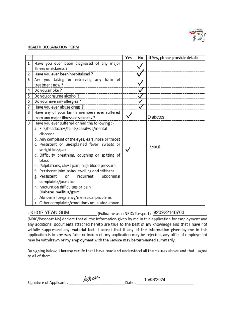 PSA Health Declaration Form Sep2022 | PDF