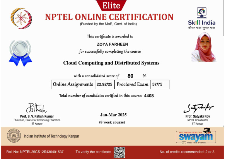 Zoya (NPTEL - Cloud Computing and Distributed Systems) | PDF