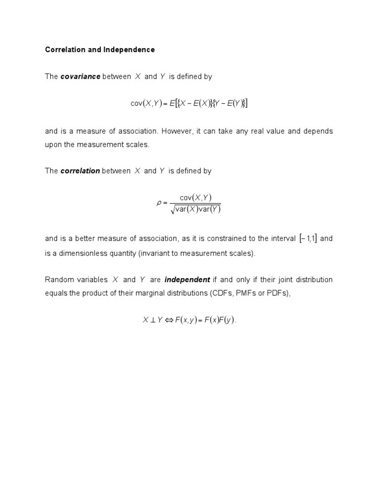 Correlation and Independence: Y E Y X E X E Y X | PDF