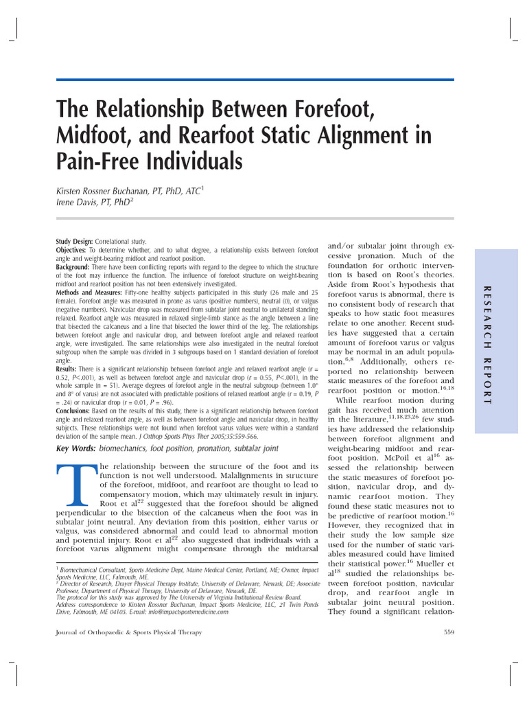 The Relationship Between Forefoot, Midfoot, and Rearfoot Static ...
