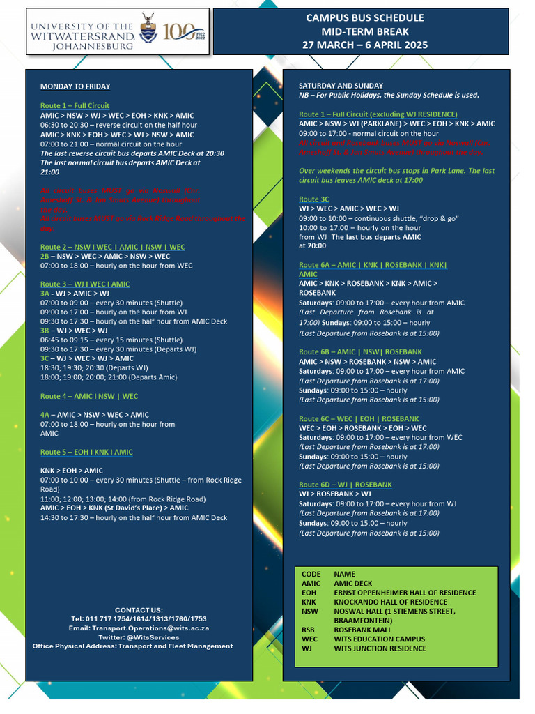 Mid-Term Vacation Campus Bus Schedule - 26 March 2025 | PDF | Workweek ...
