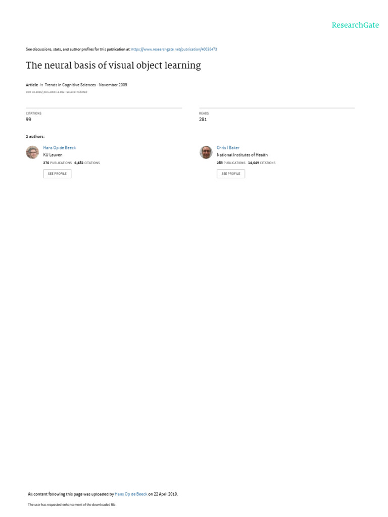 The Neural Basis of Visual Object Learning | PDF | Visual Cortex | Functional Magnetic Resonance ...