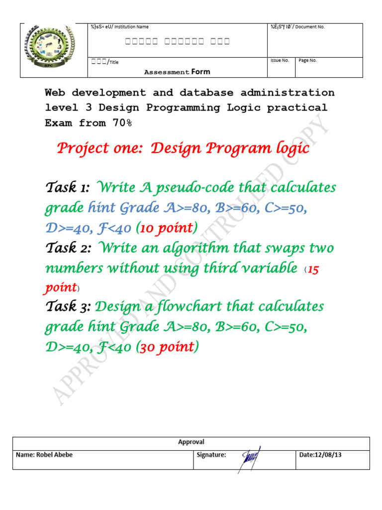 Design Program Logic Practical Exam | PDF
