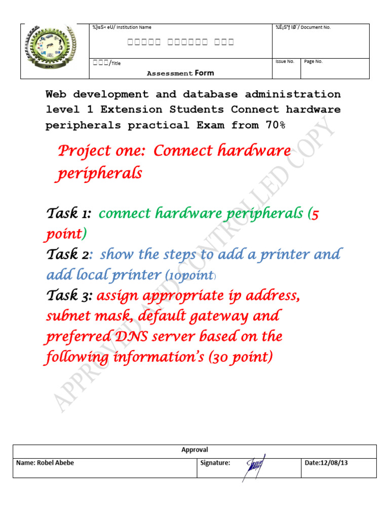 Connect Hardware Peripherals Practical Exam | PDF