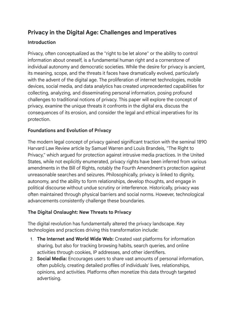 Privacy in The Digital Age - Challenges and Imperatives | PDF | Privacy | Surveillance