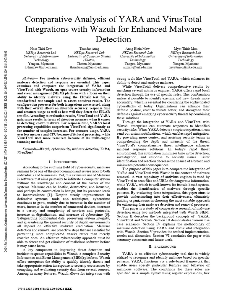 Comparative Analysis of YARA and VirusTotal Integrations With Wazuh for ...