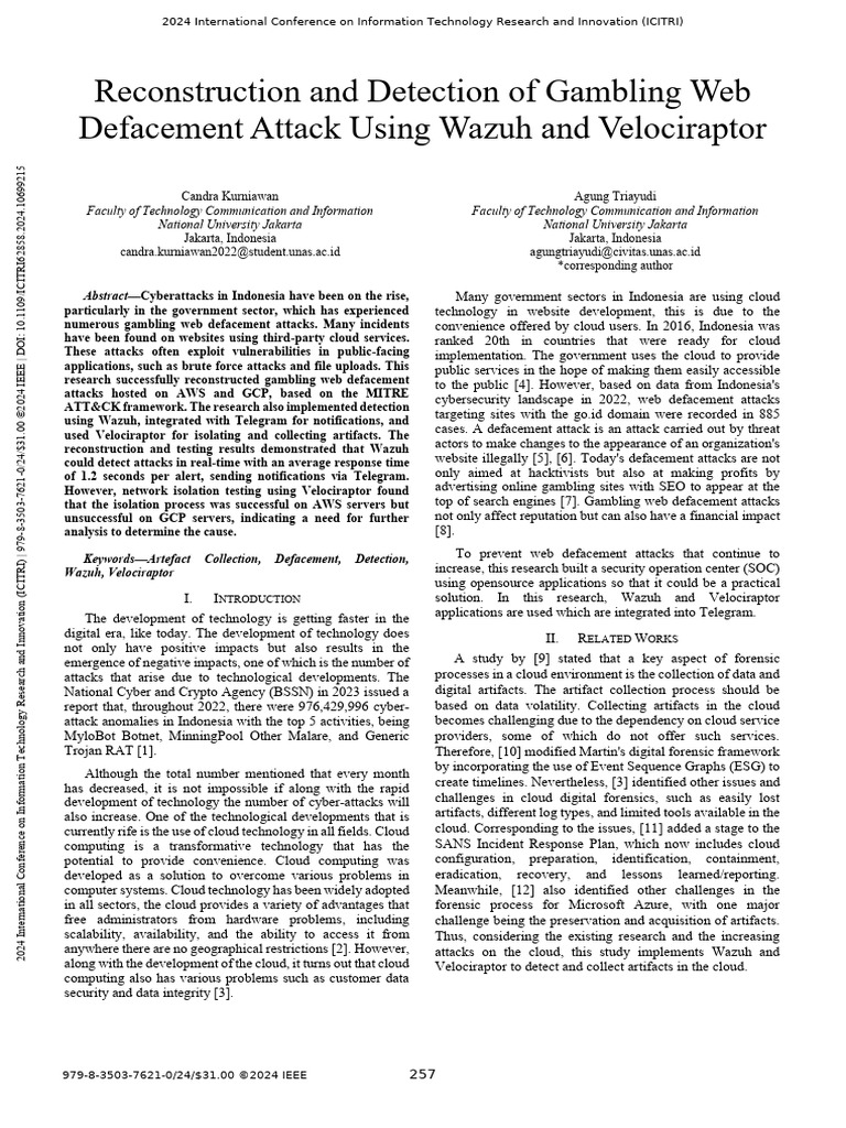 Reconstruction and Detection of Gambling Web Defacement Attack Using Wazuh and Velociraptor ...