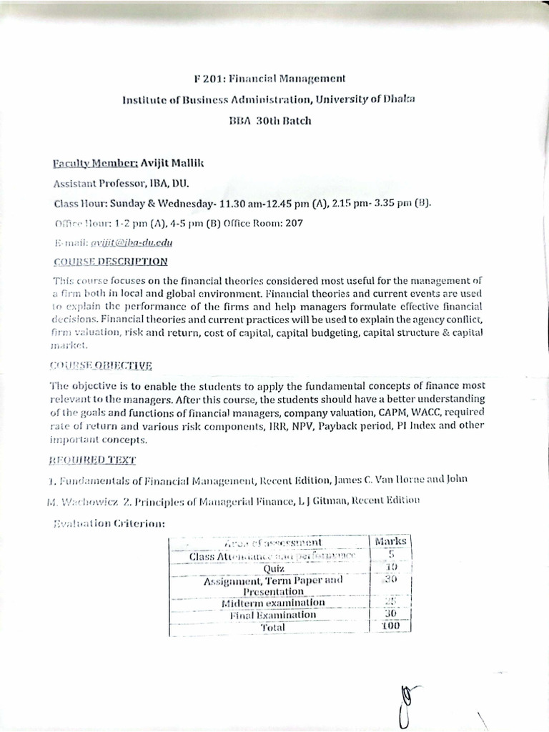 FinMan Course Outline | PDF