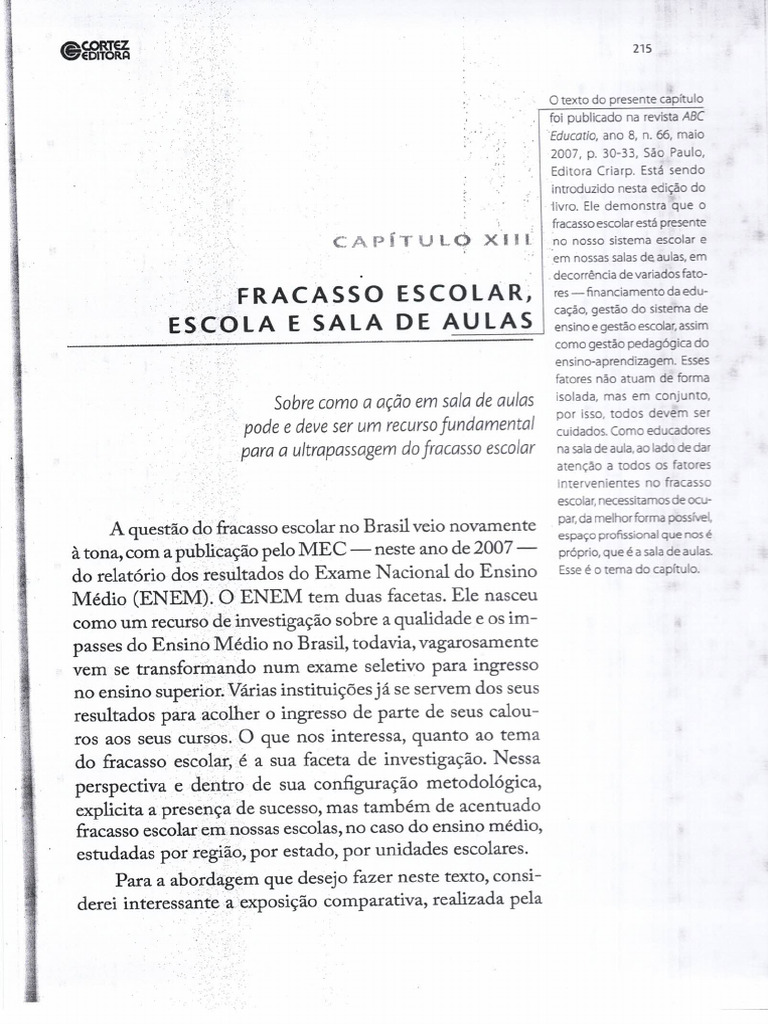 Fracasso Escolar Escola e Sala de Aulas | PDF