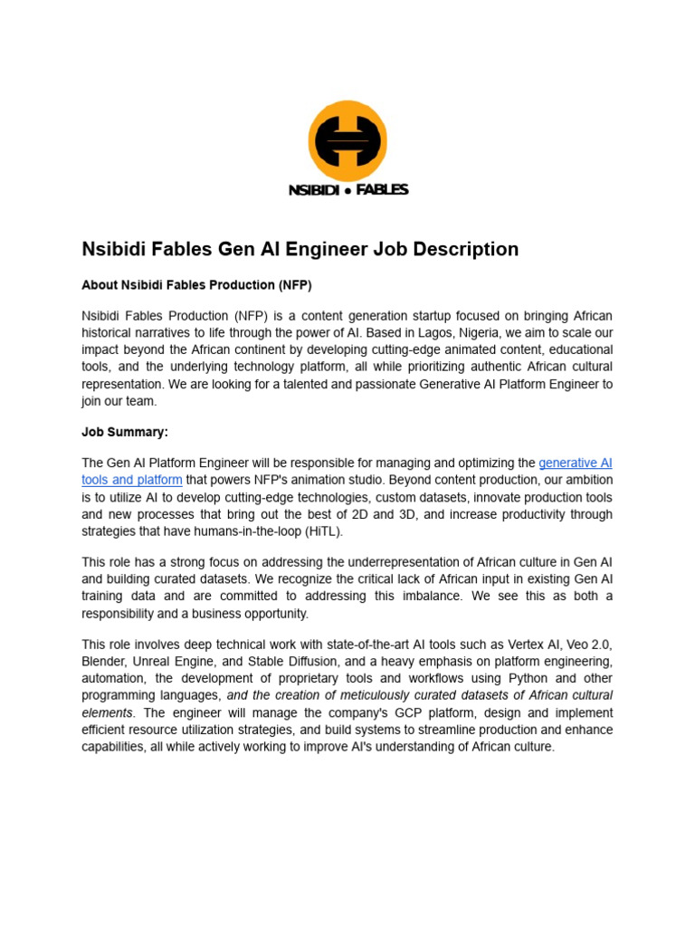 Nsibidi Fables - Gen AI Engineer | PDF | Artificial Intelligence | Intelligence (AI) & Semantics