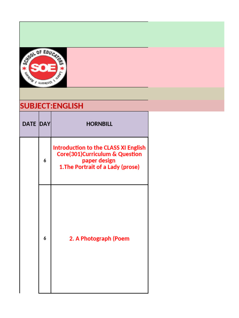 Class 11 English Splitup 2025 - 26 | PDF | Reading Comprehension | Critical Thinking
