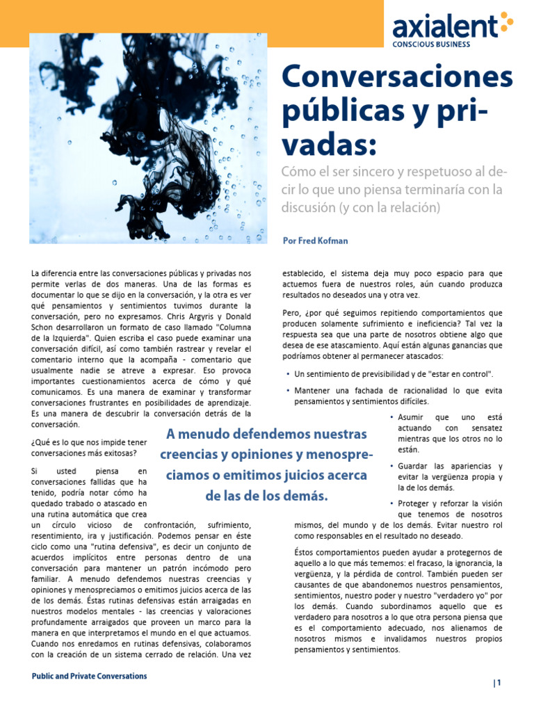 Conversaciones P - Blicas y Privadas Por Fred Kofman | PDF | Mente | Residuos