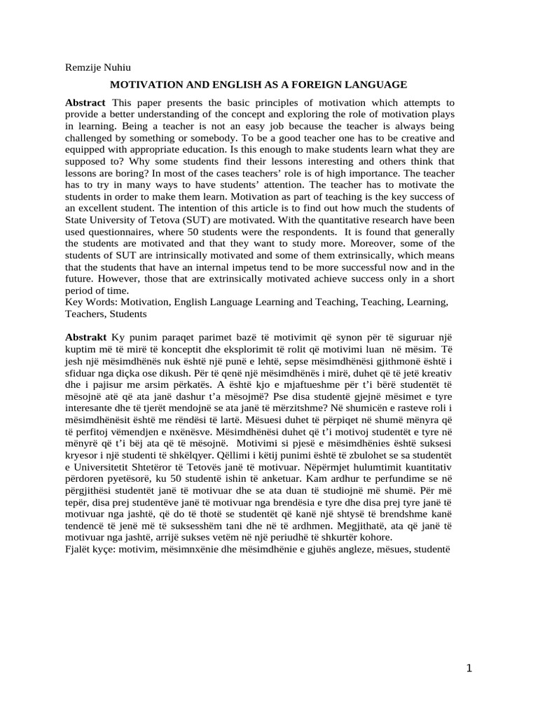 Motivation in English Language Learning | PDF | Motivational | Motivation