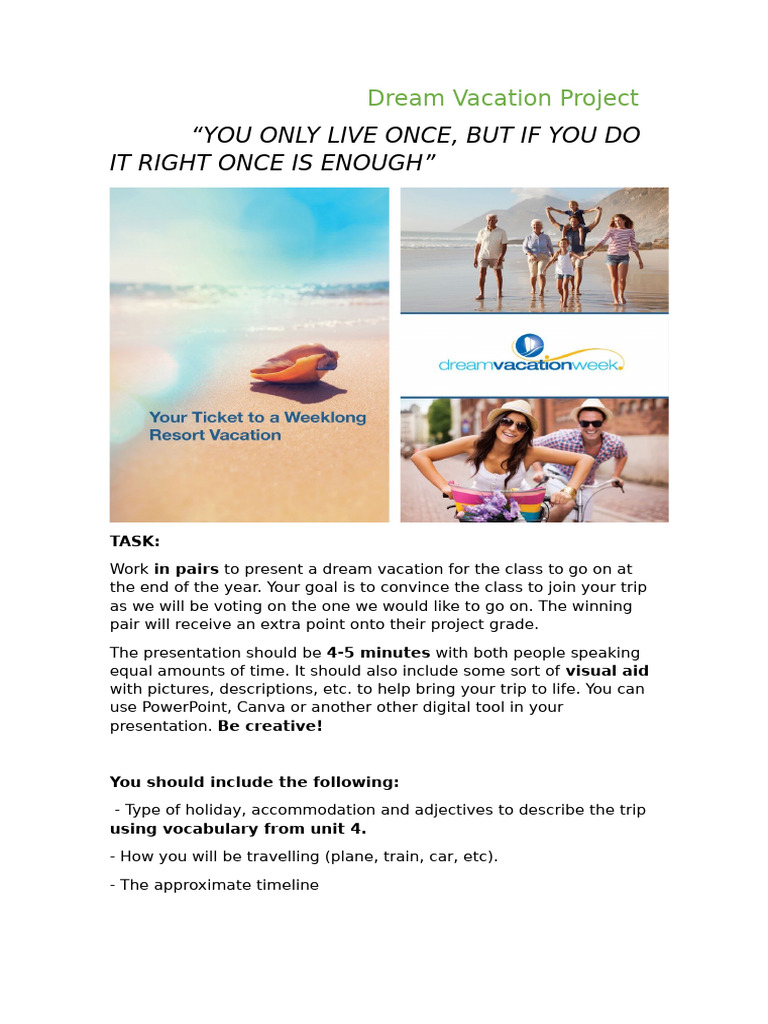 Dream Vacation Project - 3A | PDF