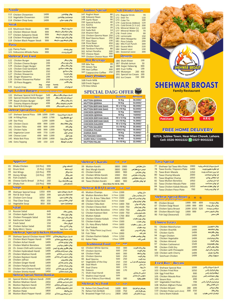 Shahwar Broast Take Away Menu | PDF | Hamburgers | Kebab