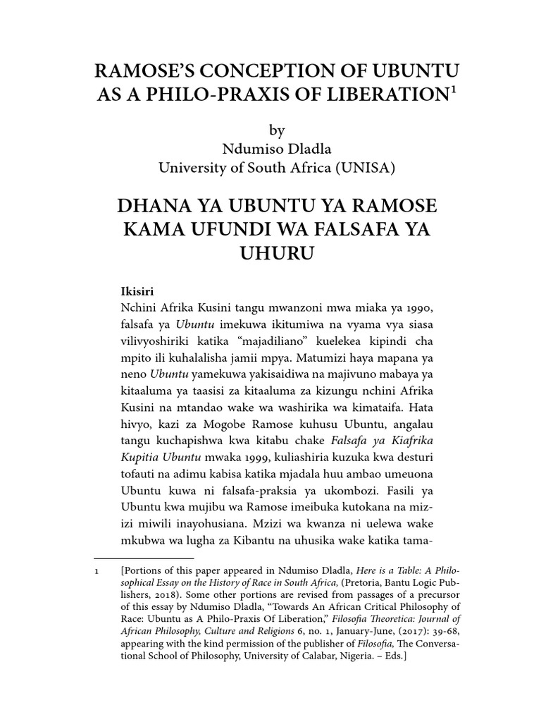 Ramose's Ubuntu: A Liberation Philosophy | PDF