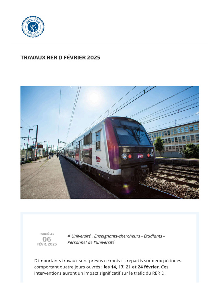 Travaux RER D Février 2025 | PDF