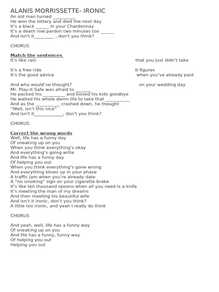 Alanis Morissette's "Ironic" Lyrics | PDF