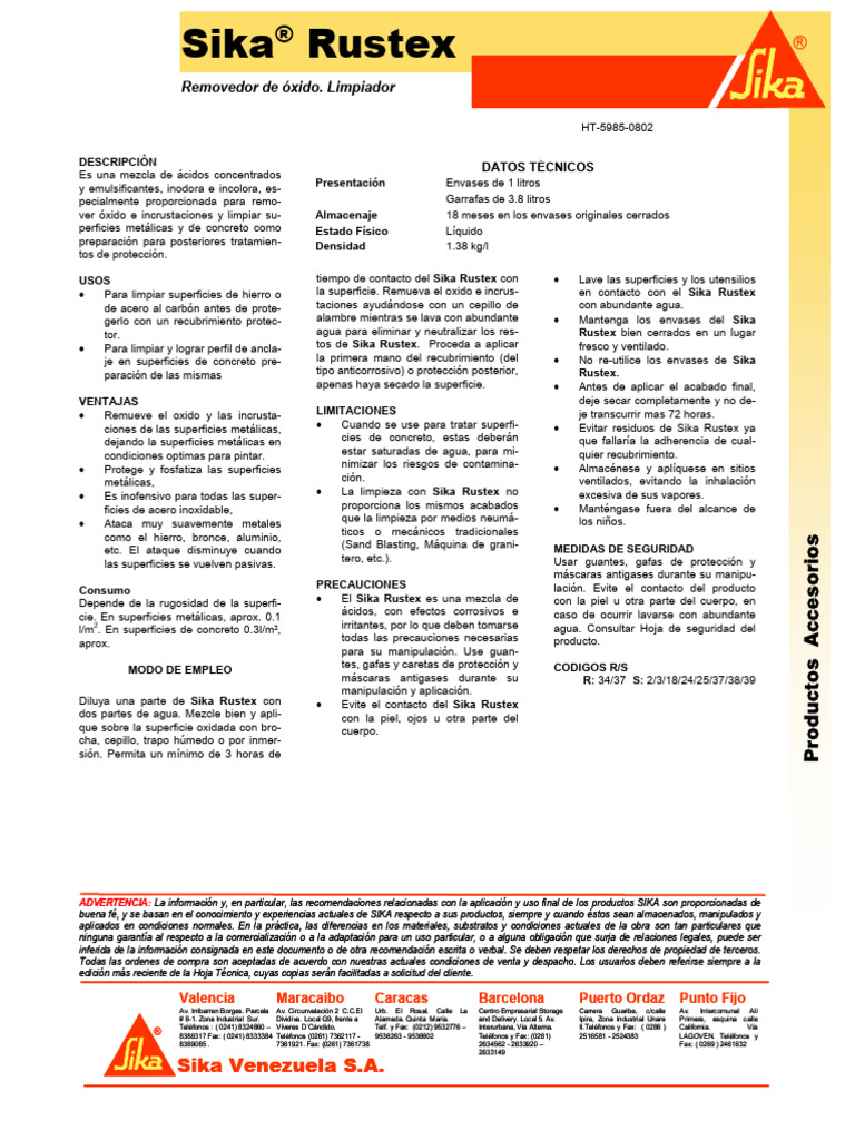 Sika Rustex | PDF | Agua | Hormigón