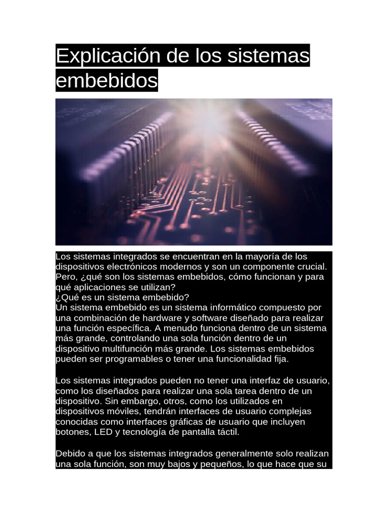 Explicación de Los Sistemas Embebidos | PDF | Sistema Integrado | Hardware de la computadora