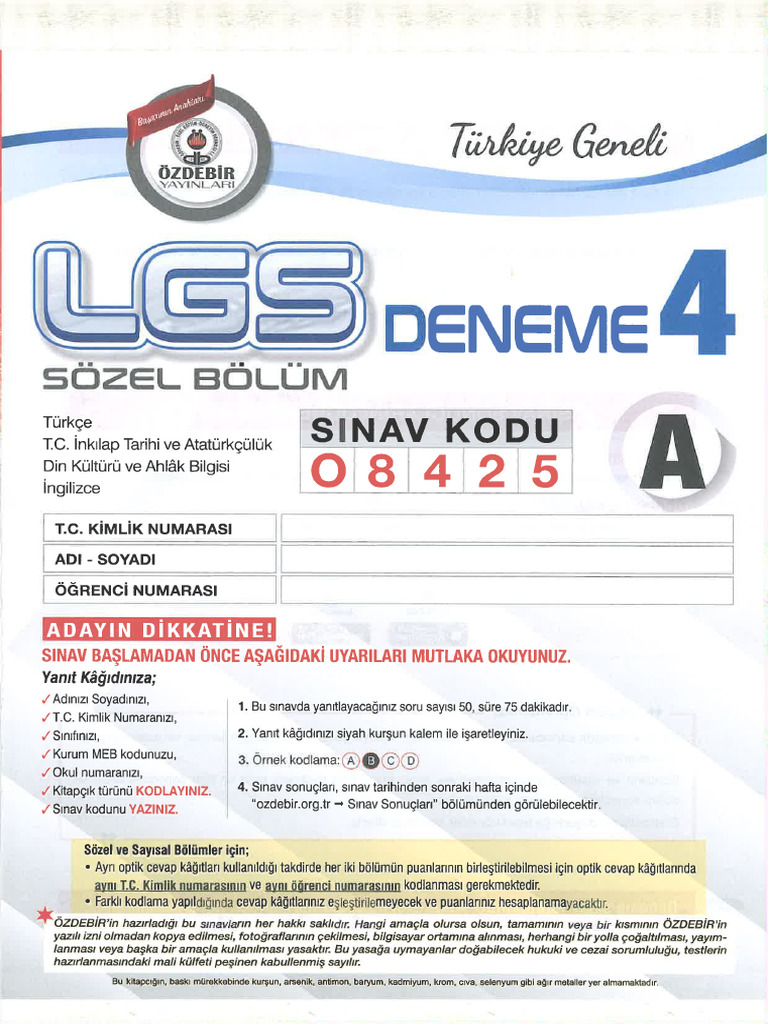 8.SNF Özdebi̇r 4 Sözel | PDF