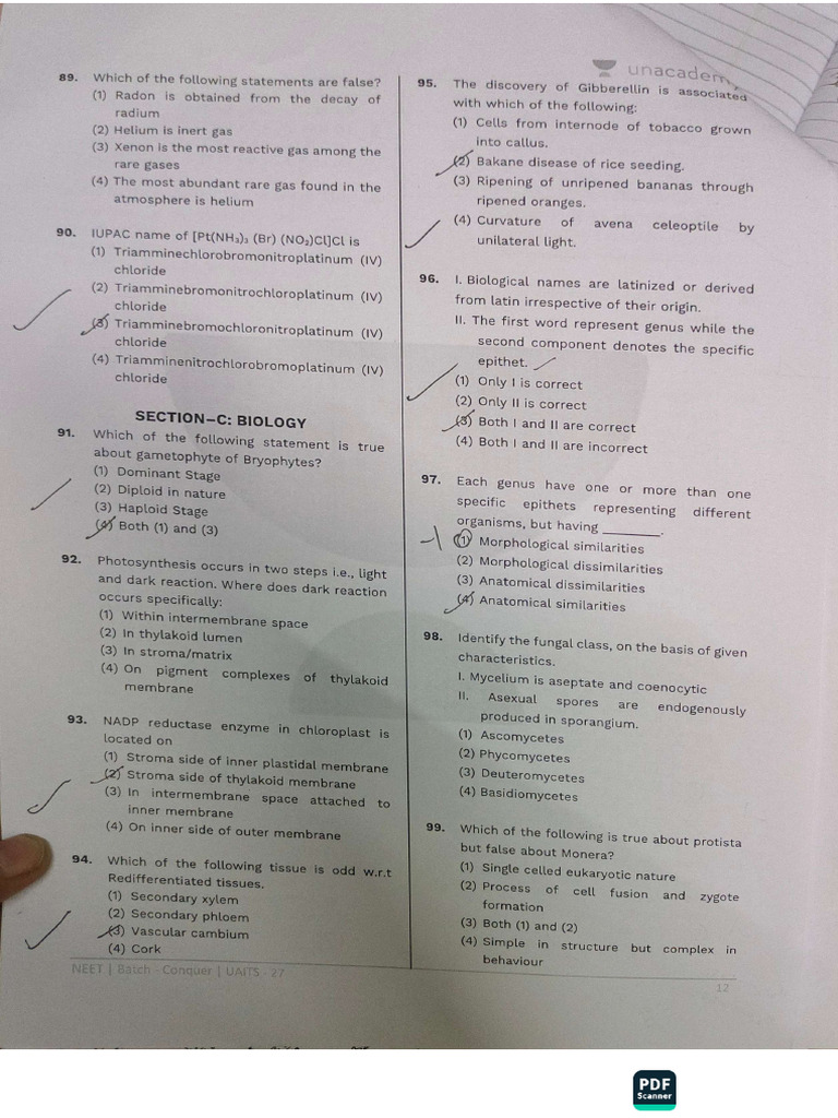 Botany practice questions | PDF