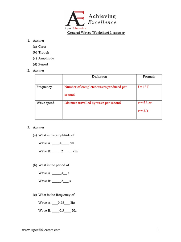 Wave Properties Worksheet Answers | PDF | Waves | Frequency