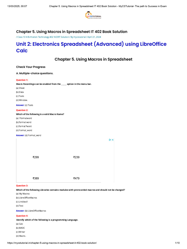 CH 5 Using Macros in Spreadsheet | PDF | Macro (Computer Science) | Spreadsheet
