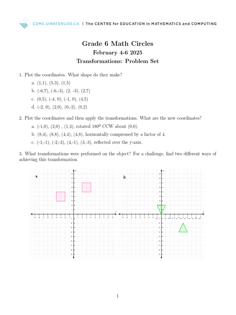 Grade 6 Math Transformations Problem Set | PDF