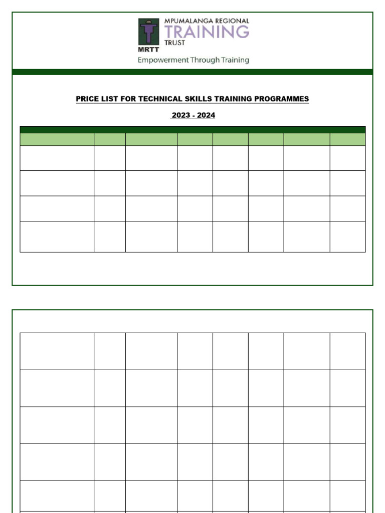 MRTT Technical Training Price List 2023-2024 | PDF | Auto Mechanic ...