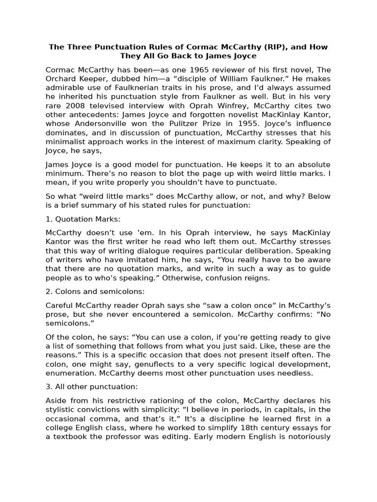 The Three Punctuation Rules of Cormac McCarthy | PDF | Punctuation ...