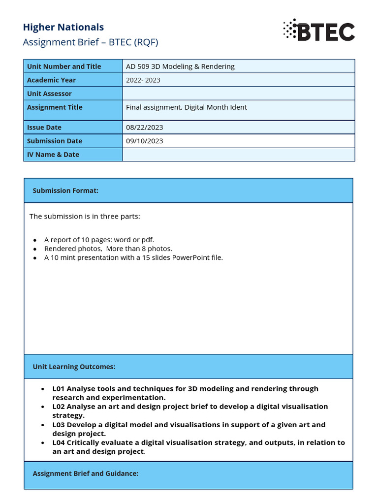 3D Modeling & Rendering Assignment Brief | PDF | Rendering (Computer ...
