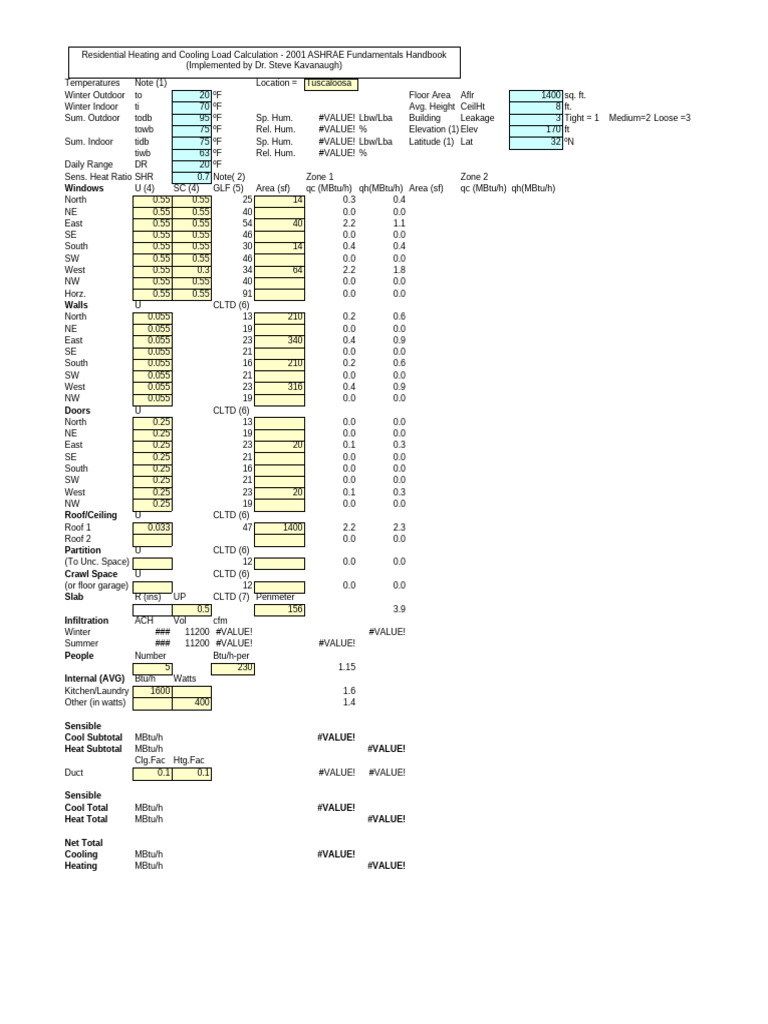 ASHRAE Heat Cooling Load Calculation Sheet | PDF | British Thermal Unit ...