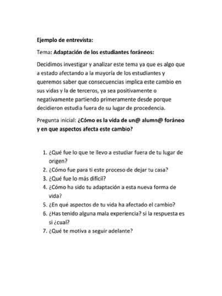 Entrevista Estructurada | PDF