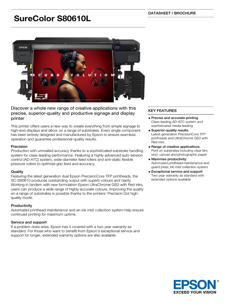 surecolor-s80610l-datasheet | PDF | Printer (Computing) | Printing