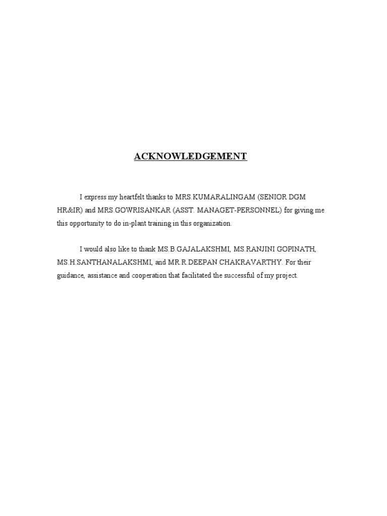 Acknowledgement | Human Resource Management | Labor